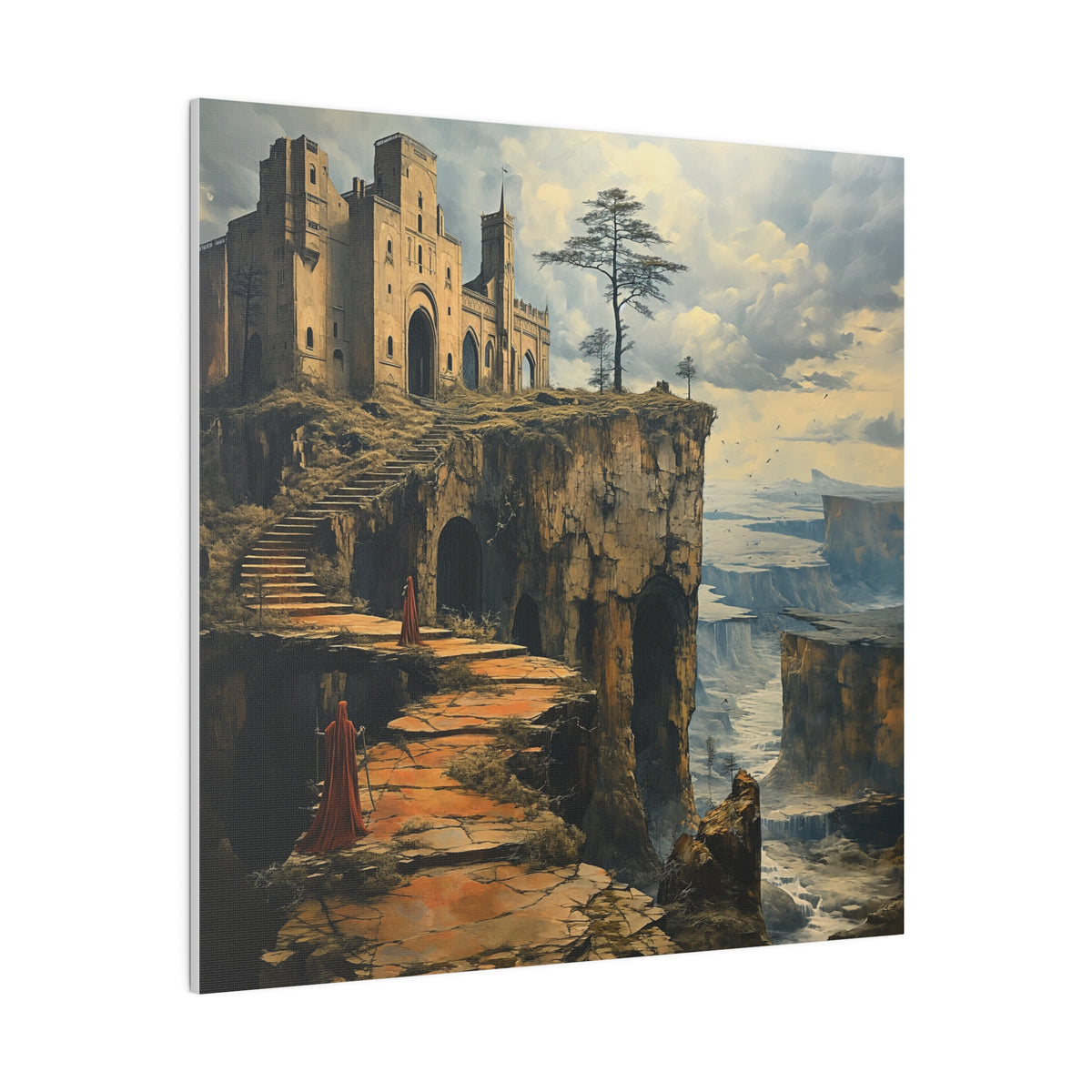 Fantasy Building on a Cliff Wall Art | Square Matte Canvas – Stryker Wear