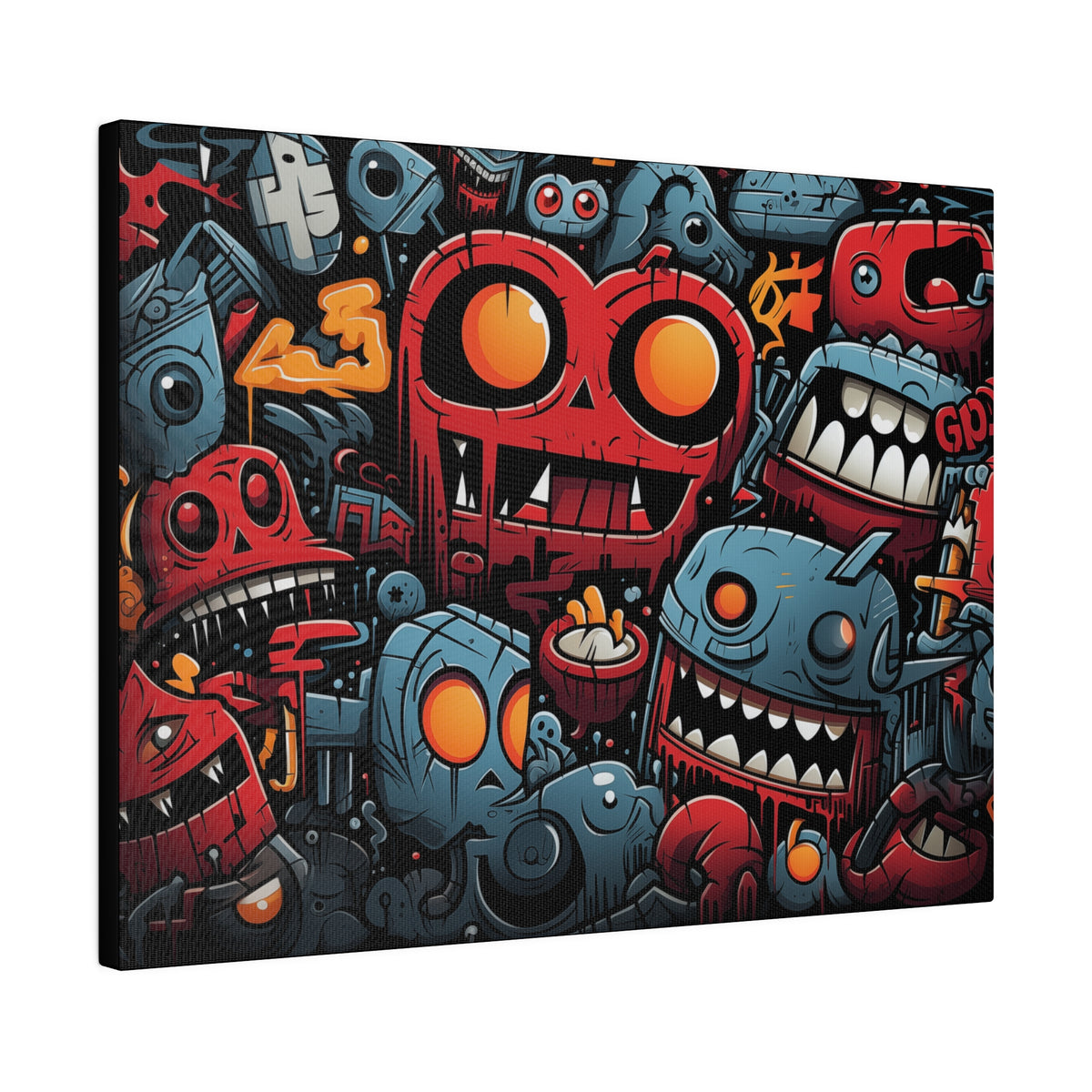 Abstract Creatures Wall Art | Horizontal Turquoise Matte Canvas ...