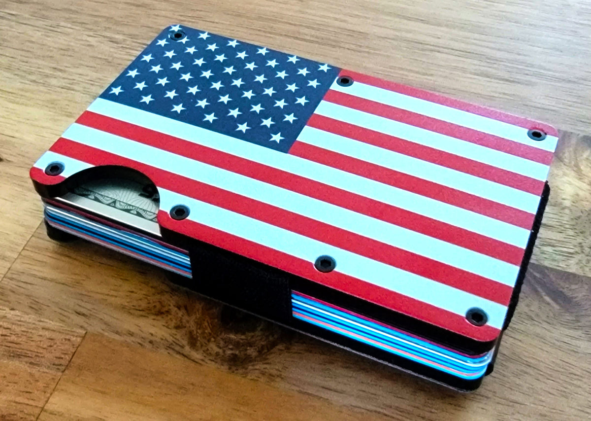 Aluminum RFID Blocking Minimalist Wallet with Vinyl Flag Decal- Vetera ...